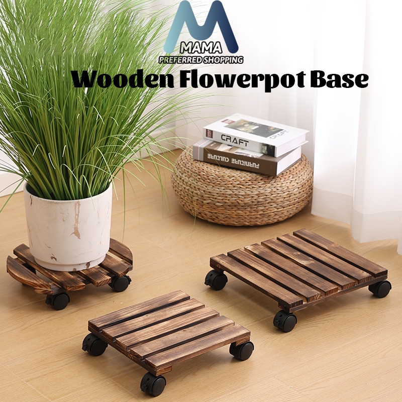 Woodeh Flowerpot Base Movable Plant Pot With 4 Wheels Trolley Trays ...