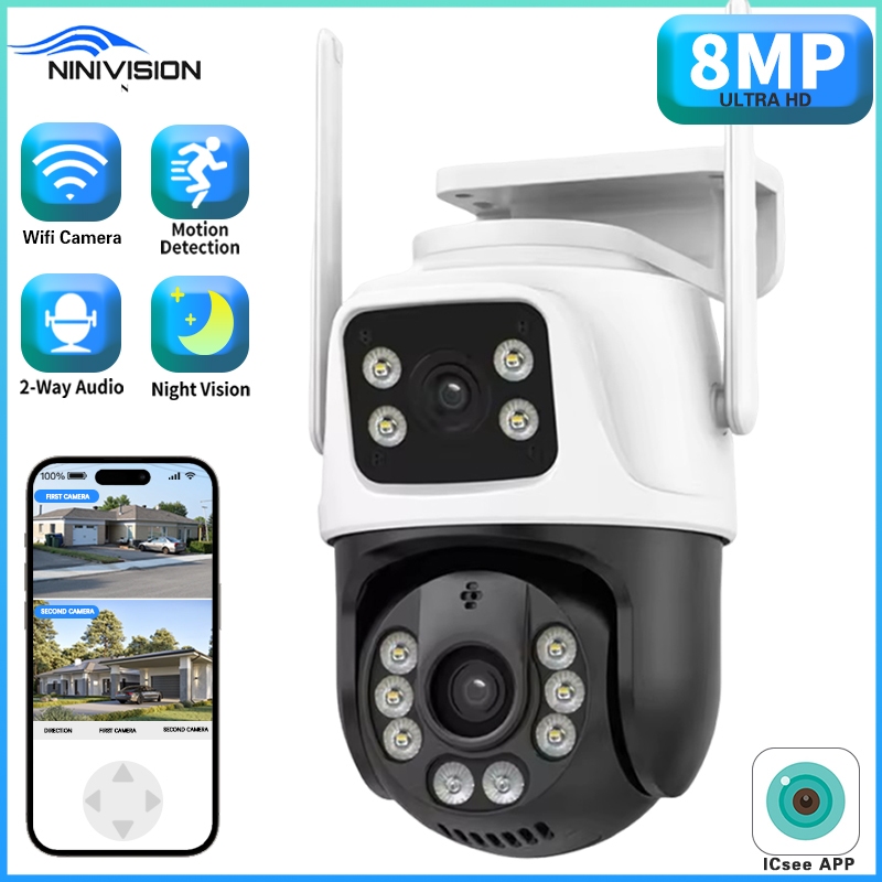 8MP 4K POE PTZ Wifi IP Camera Dual Lens with Dual Screen Ai Human Detect Auto Tracking Wireless ...
