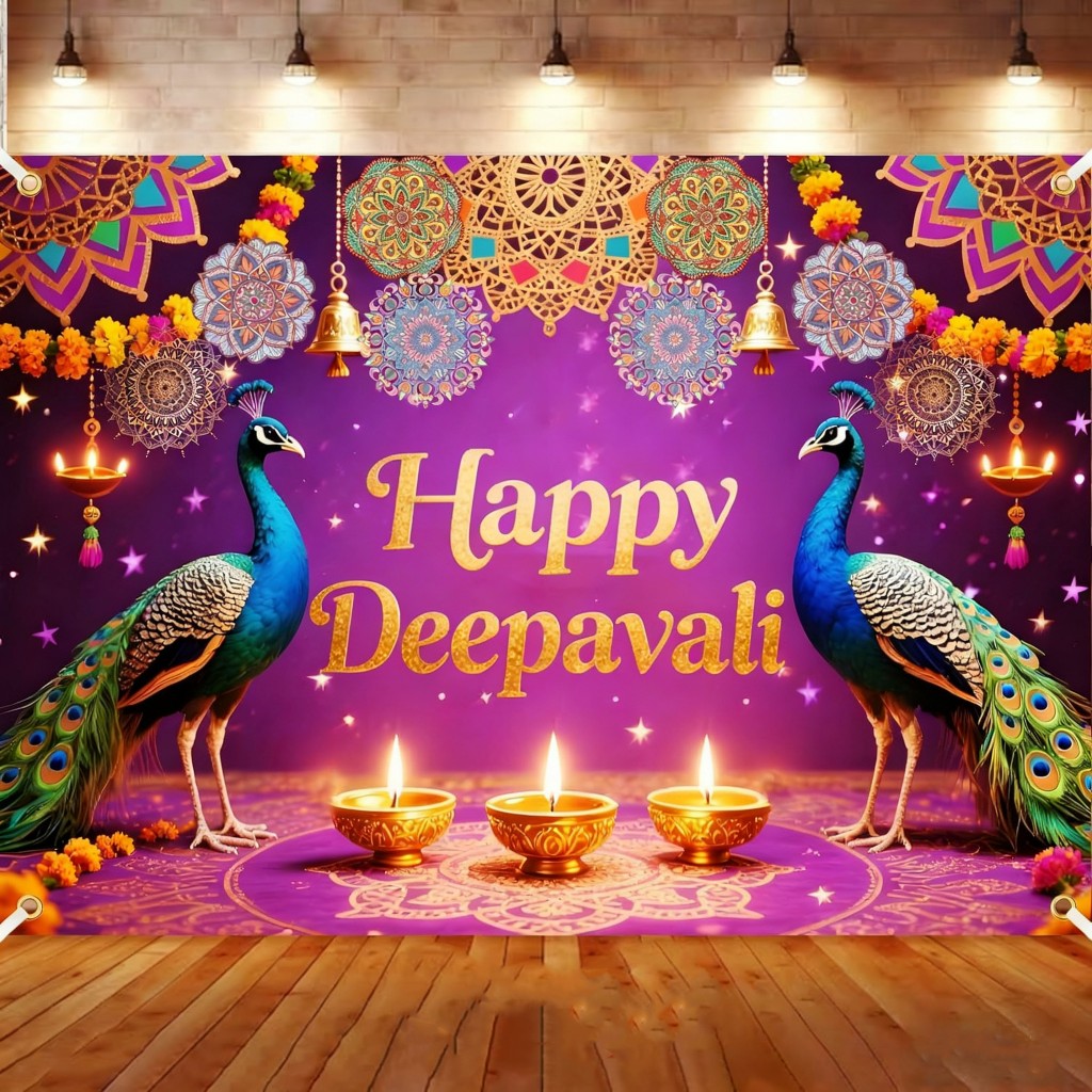 7x5ft Happy Deepavali Backdrop Decorations Banner Diwali Peacock ...