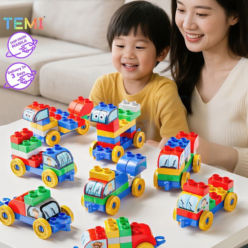 ⭐ Malaysia dalam stok ⭐TEMI Kids Building Block Toys Variable Car Early ...