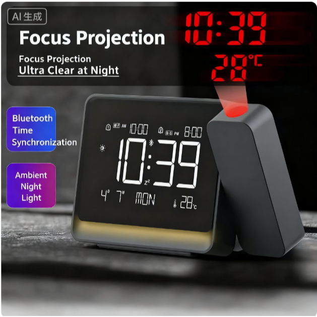 2025 Projection Clock with Bluetooth Sync, Focus Adjustable, Mood Light ...