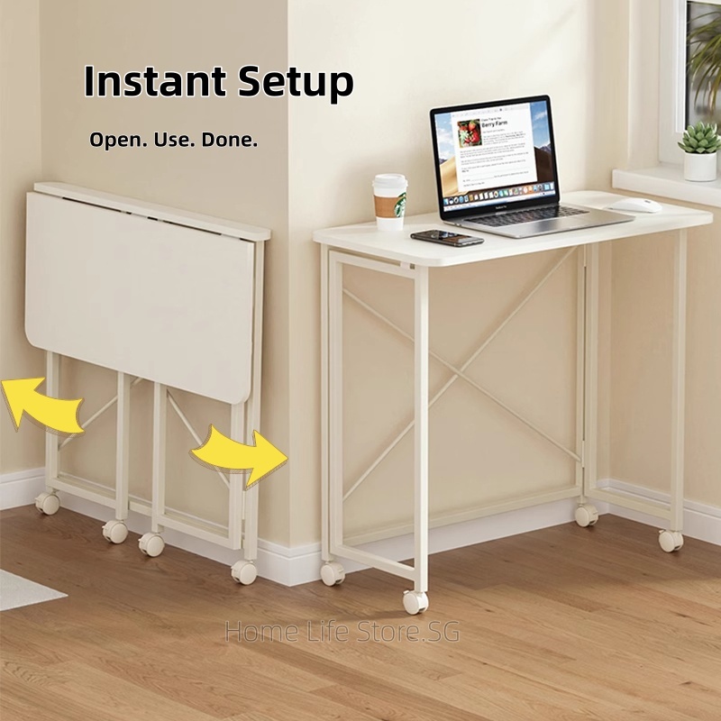 Foldable Desk with Lockable Wheels | Mobile Laptop Table for Bedroom ...