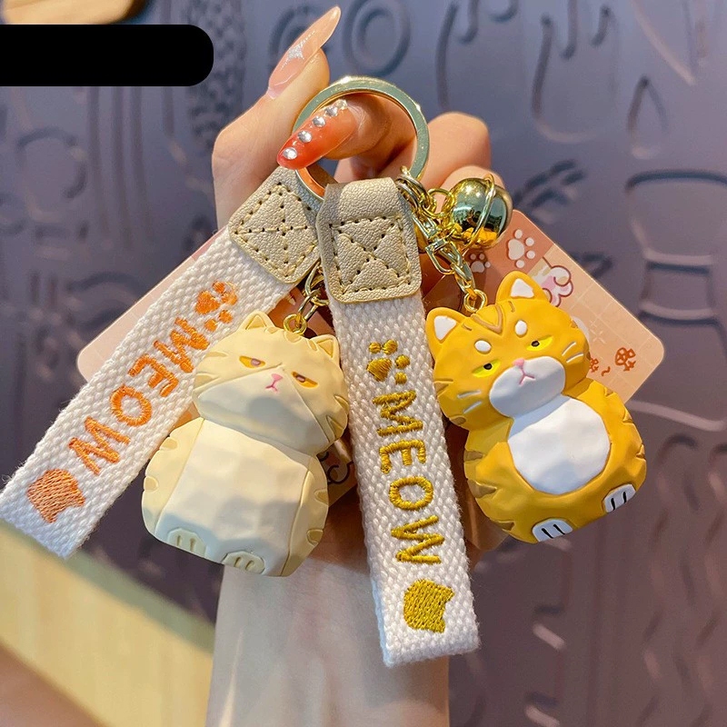Cute Cat Keychain Cartoon Wooden Style Pendant Bag Charm Car Key Ring ...
