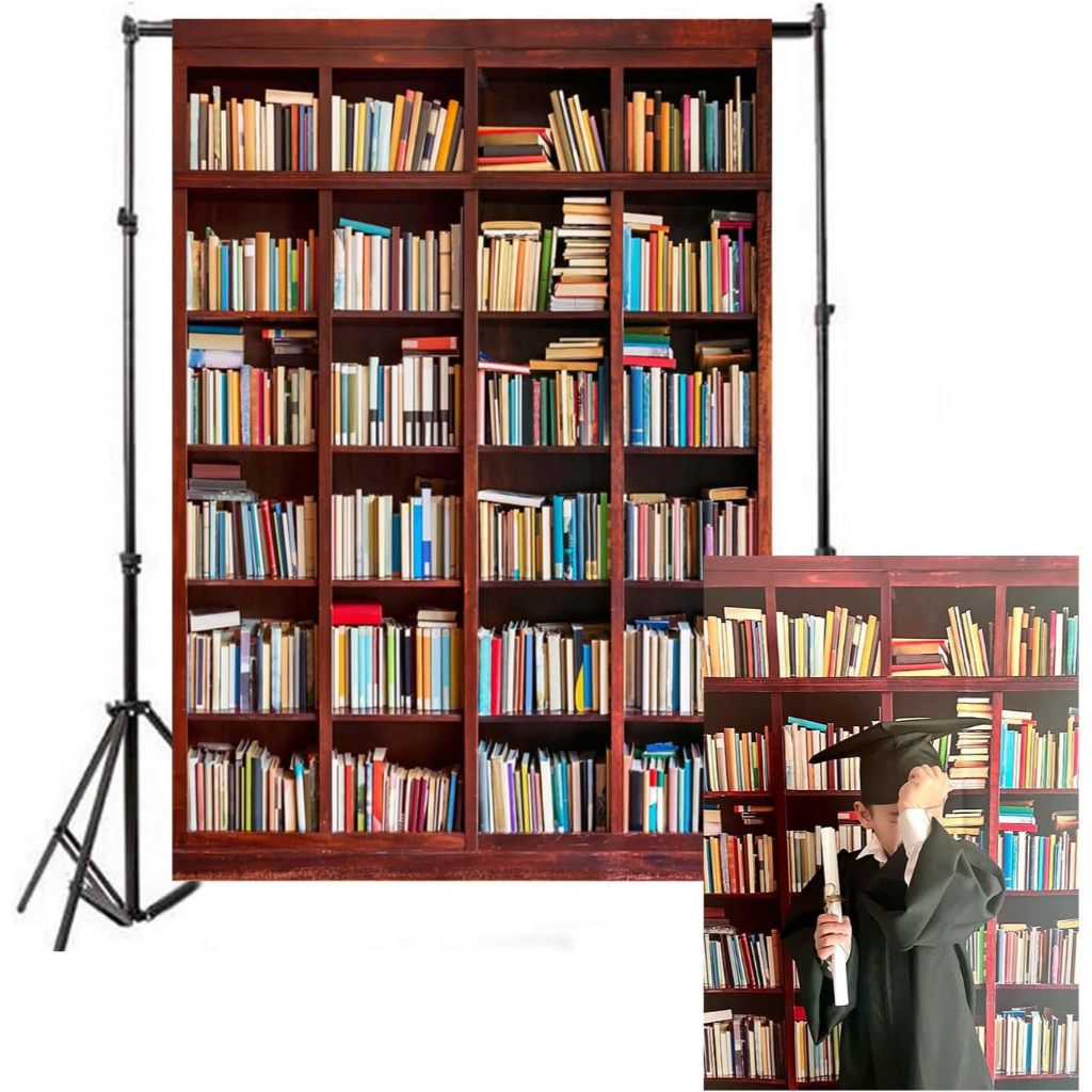 Bookshelf Background Bookcase Photography Backdrop for Photo Studio ...