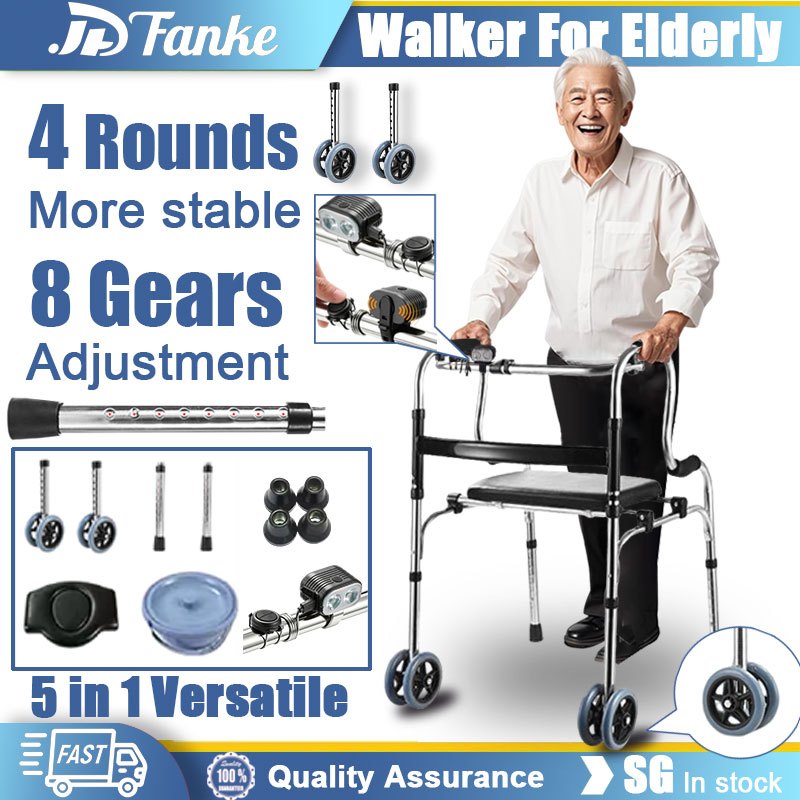 4 Wheels-8 Height Levels Folding Walking Aid With Wheels Walker For ...