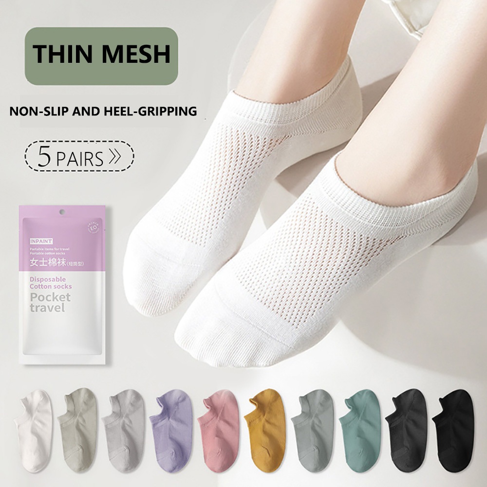 5 Pairs Women's Disposable Cotton Socks EO Sterilie Breathable Mesh ...
