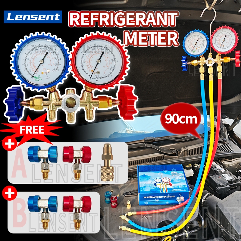 Lensent R134a Car Aircon Manifold Gauge Freon Pressure Gauge 3pcs HOSE ...
