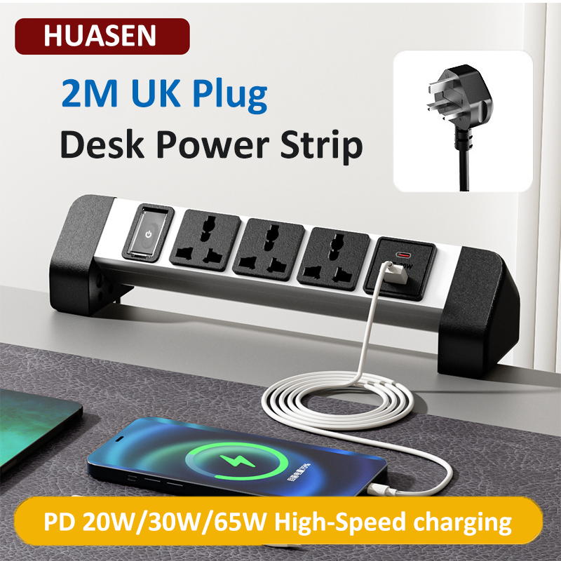 2M Desk Power Socket with PD 20W/30W/65W USB C, Aluminium Alloy Desk ...