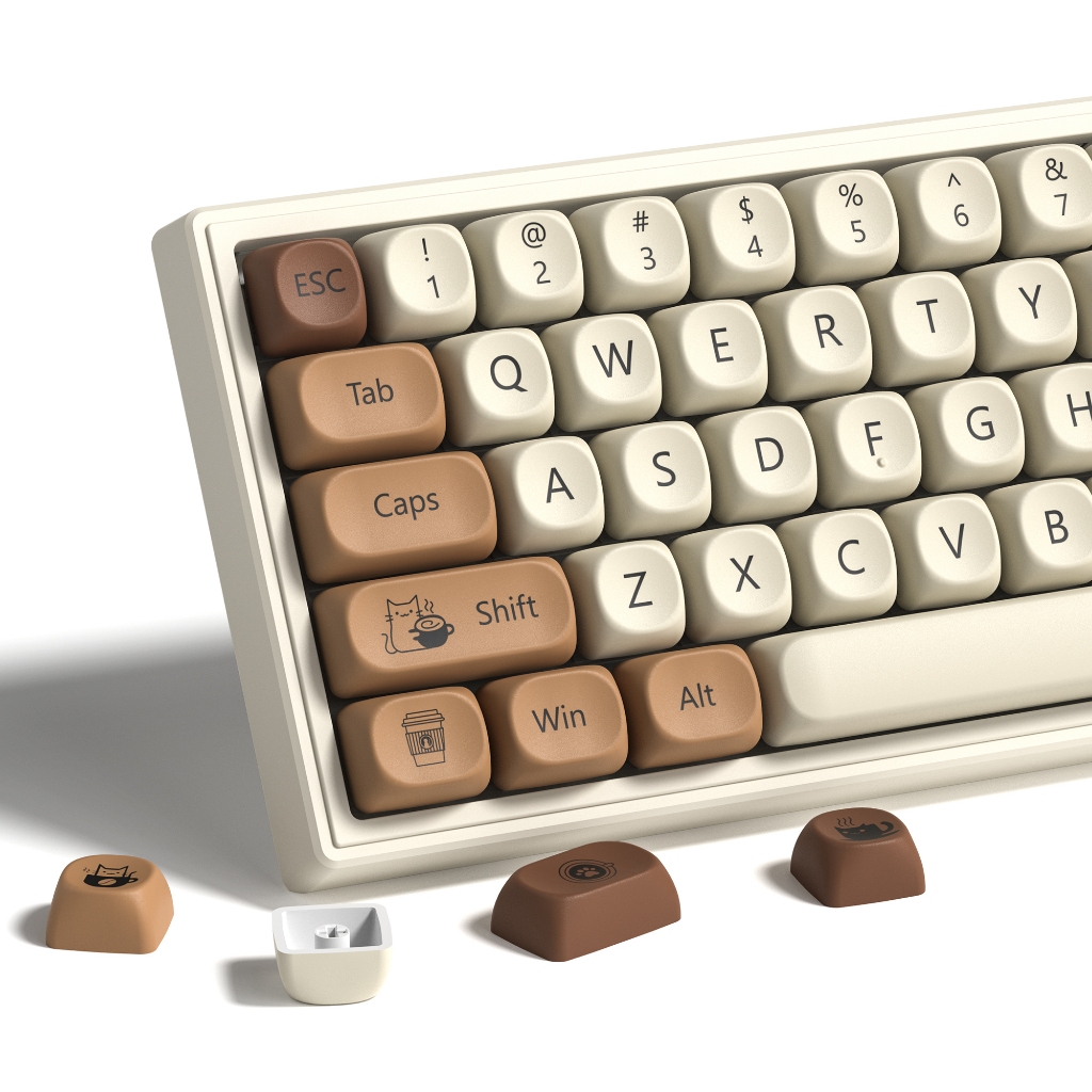 Womier 134 Keys Dye-Sublimation Coffee Cat PBT Custom MOA Profile ...
