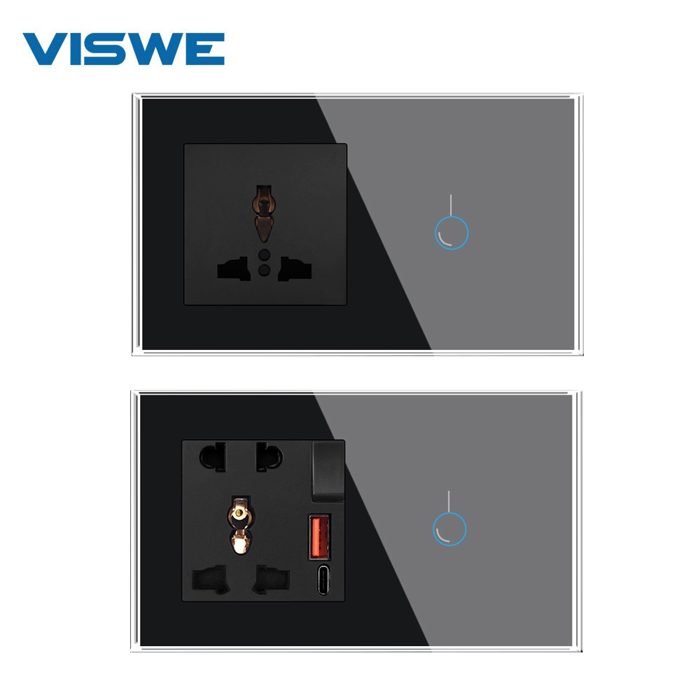 VISWE Touch Switch Push Switch Switch with Socket Black Tempered Glass ...