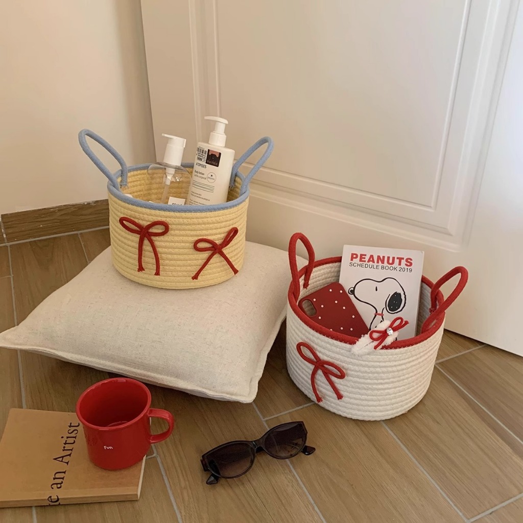 【FKSG】 Cute Crochet Storage Basket With Lid - Woven Cotton Home ...