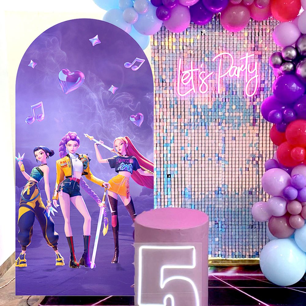 2M KPop Demon Hunters Party Backdrop Decoration Purple Fabric KPop ...