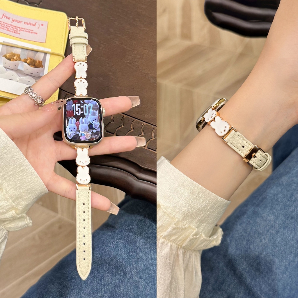 Rabbit Leather Strap for iWatch Metal Chain Strap S11 46mm Cute Rabbit ...