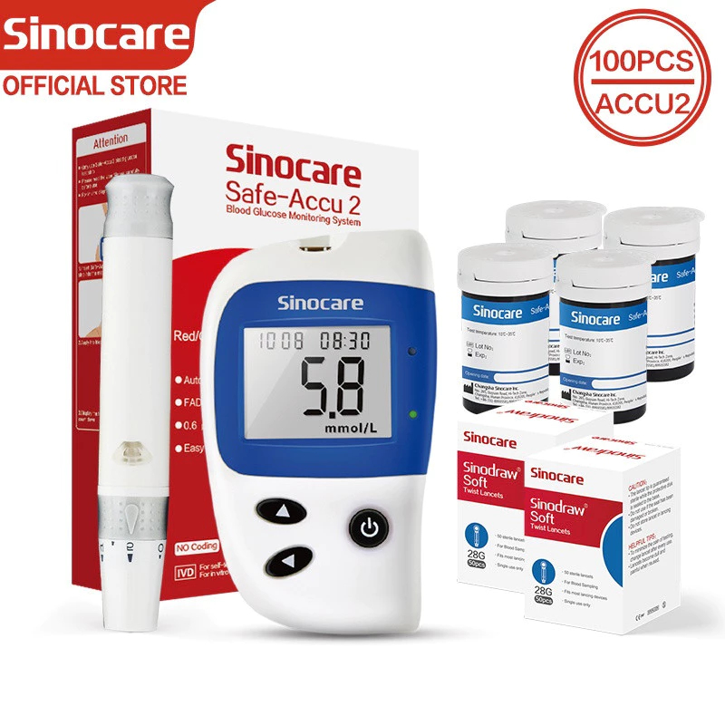 Sinocare Safe-Accu2 Blood Glucose Monitoring Kit | Glucometer Set with ...