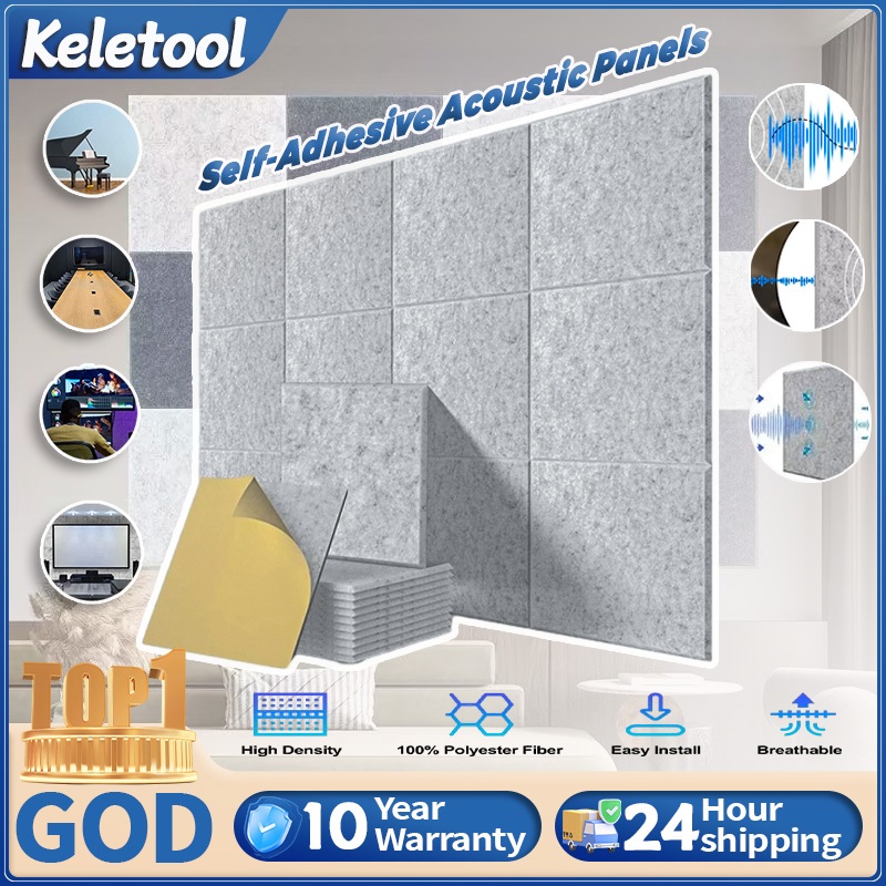 Self-Adhesive Acoustic Panels 12 Pack 12x12 Sound Proof Foam Padding ...