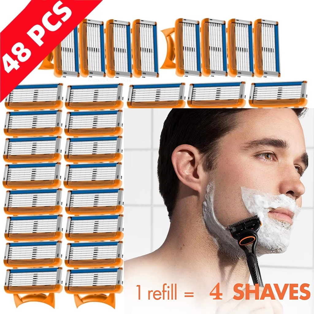 48pcs Men's Fusion Razor 5/6-Layer Blades Replacement Male Manual Razor ...