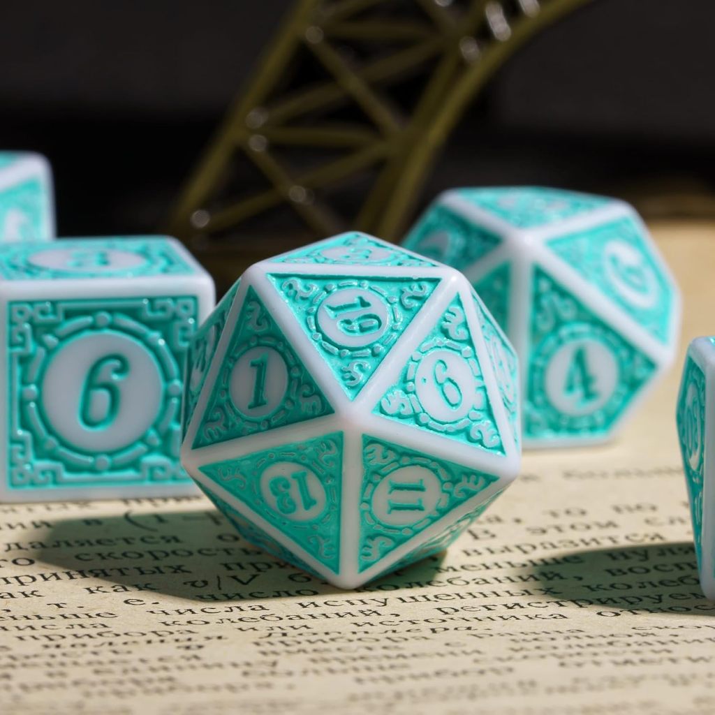 7-Piece DND Dice Set Unique Window-Pane Textured D&D Dice Set with Gray ...