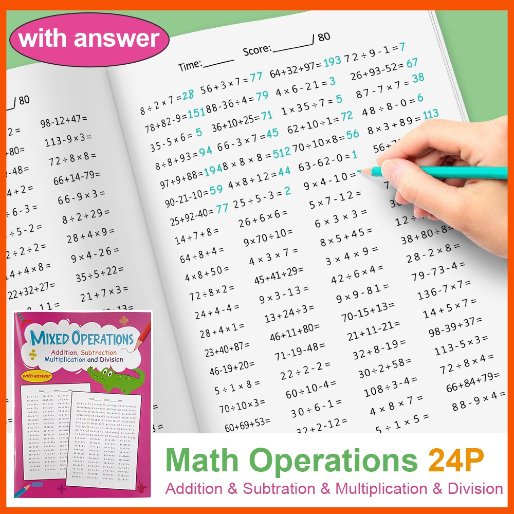 Kids Math Operations Practice Workbook 24 Page with Answer Addition ...