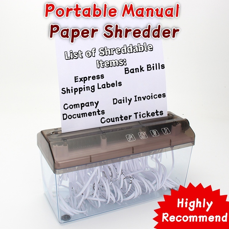 Portable Manual Paper Shredder with Transparent Waste Bin - Hand Crank ...