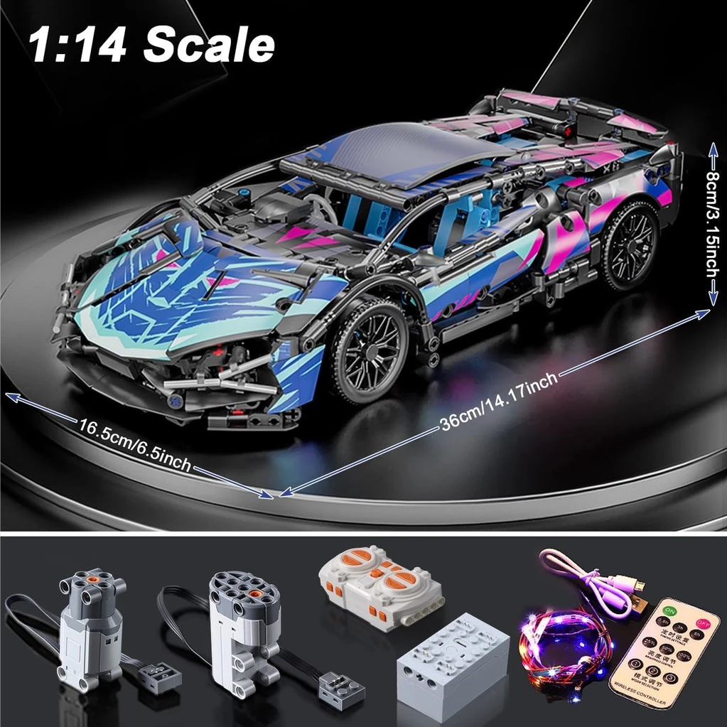 Sports car model Building block car set, remote control carwith LED ...
