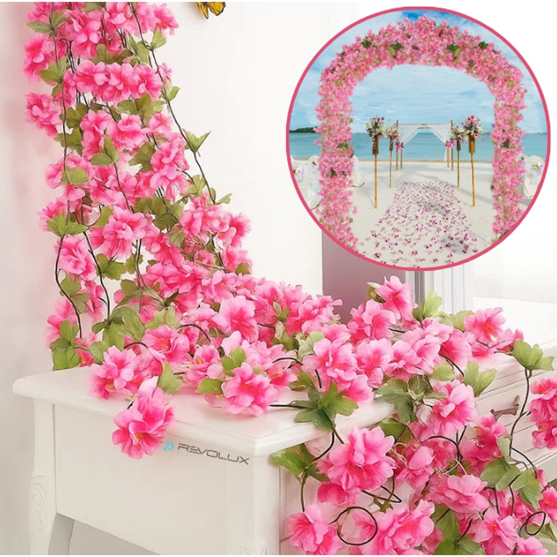 Dualswish 135 Heads Pink Cherry Blossom Silk Artificial Vine Sakura ...