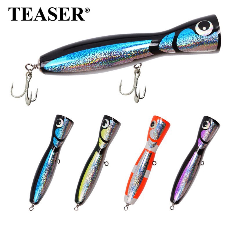 TEASER【WD117】±120g ±21.5cm Big Topwater Wooden Bait Popper GT Surface ...