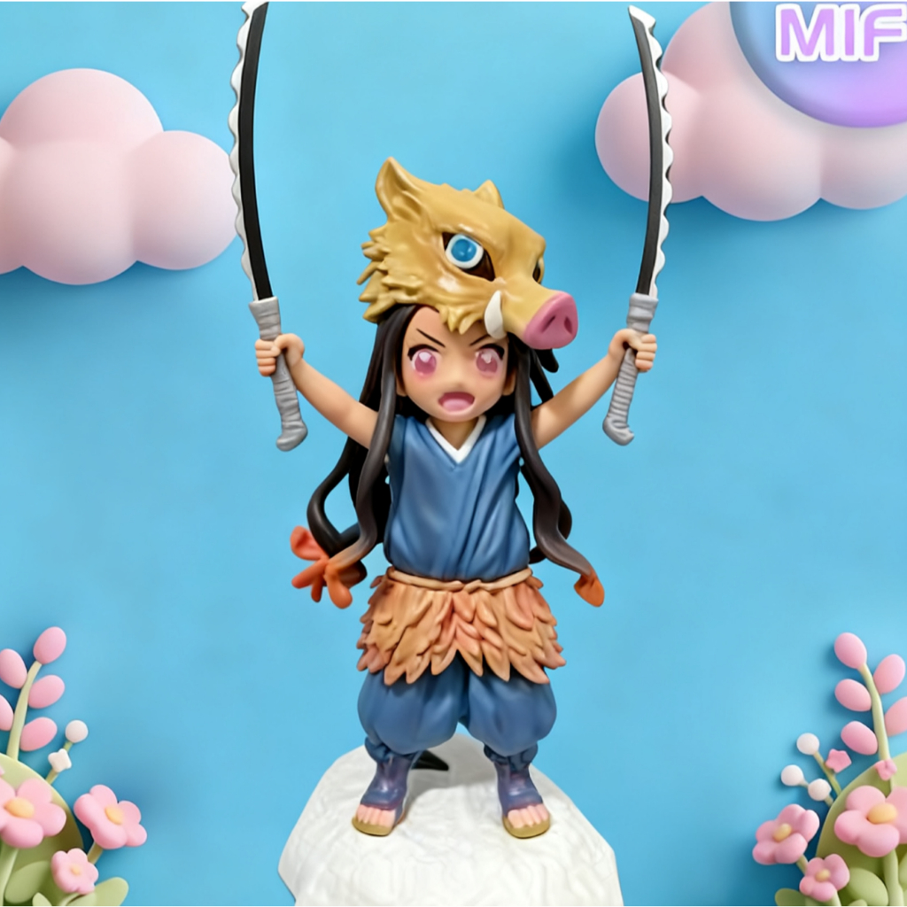 Demon Slayer Nezuko Cosplaying Inosuke Figure - Anime Model Statue ...