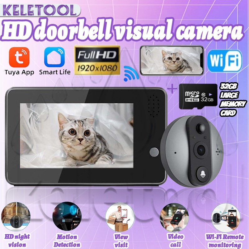 1080p Wifi DoorBell Digital Smart4.3 inch LCD screen night vision ...