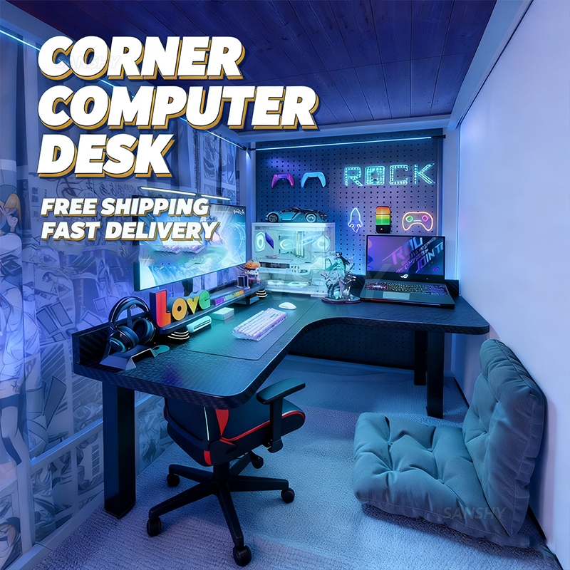 SANSHY Corner Computer Desk Desktop Gaming Table Top And Bottom Bunk ...