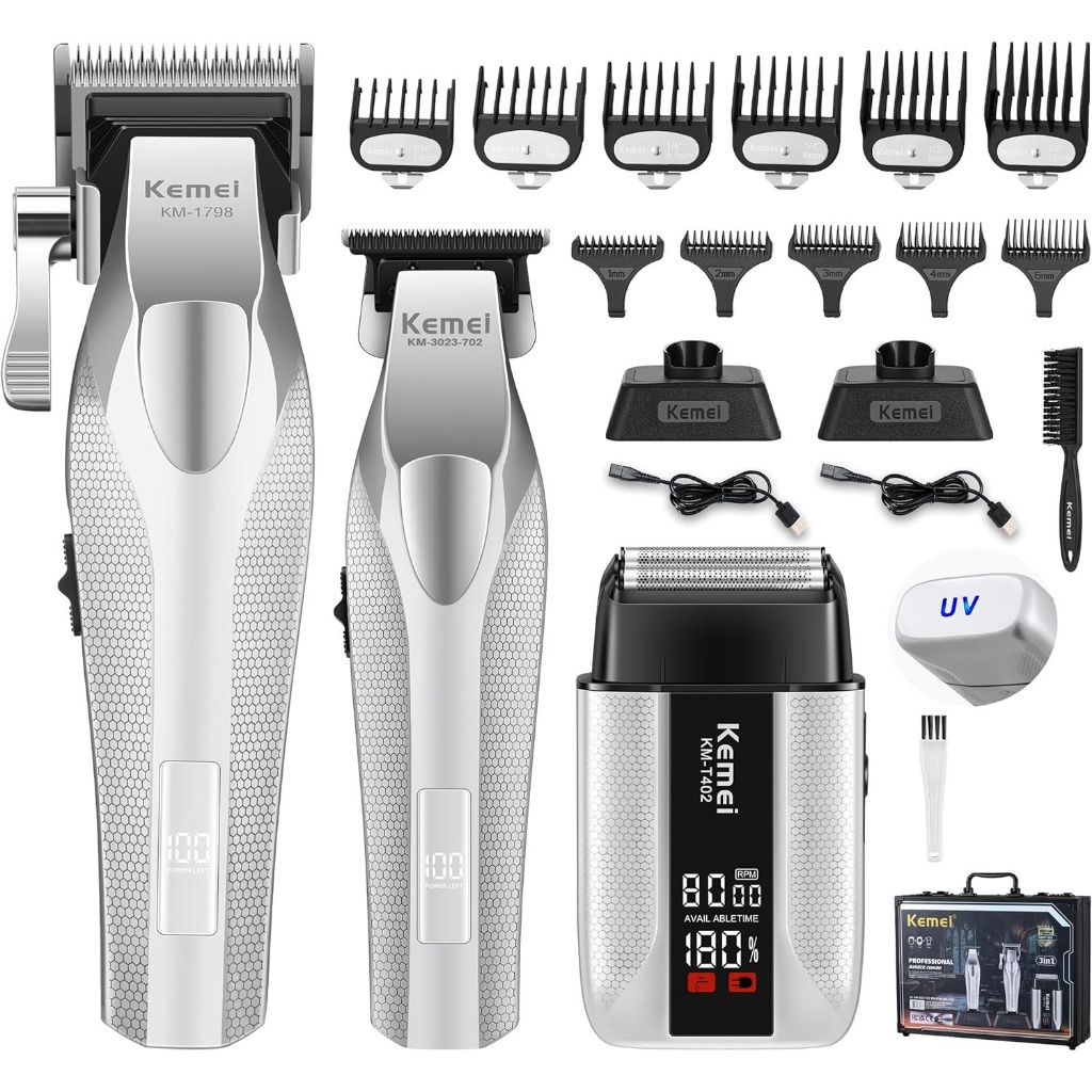 Kemei Professional Barber Hair Clipper Set Cordless Hair Trimmer Full ...