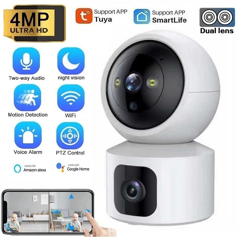 Tuya Smart 4MP HD CCTV Camera WiFi Indoor Dual Lens Dual Screen Color ...