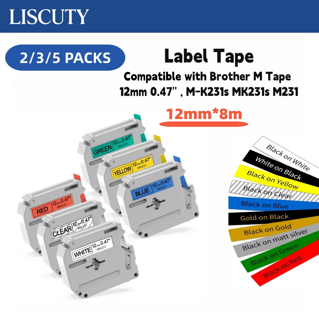 M-K231 12mm Replacement for Brother M Tape 12mm 0.47'' , M-K231s MK231s ...