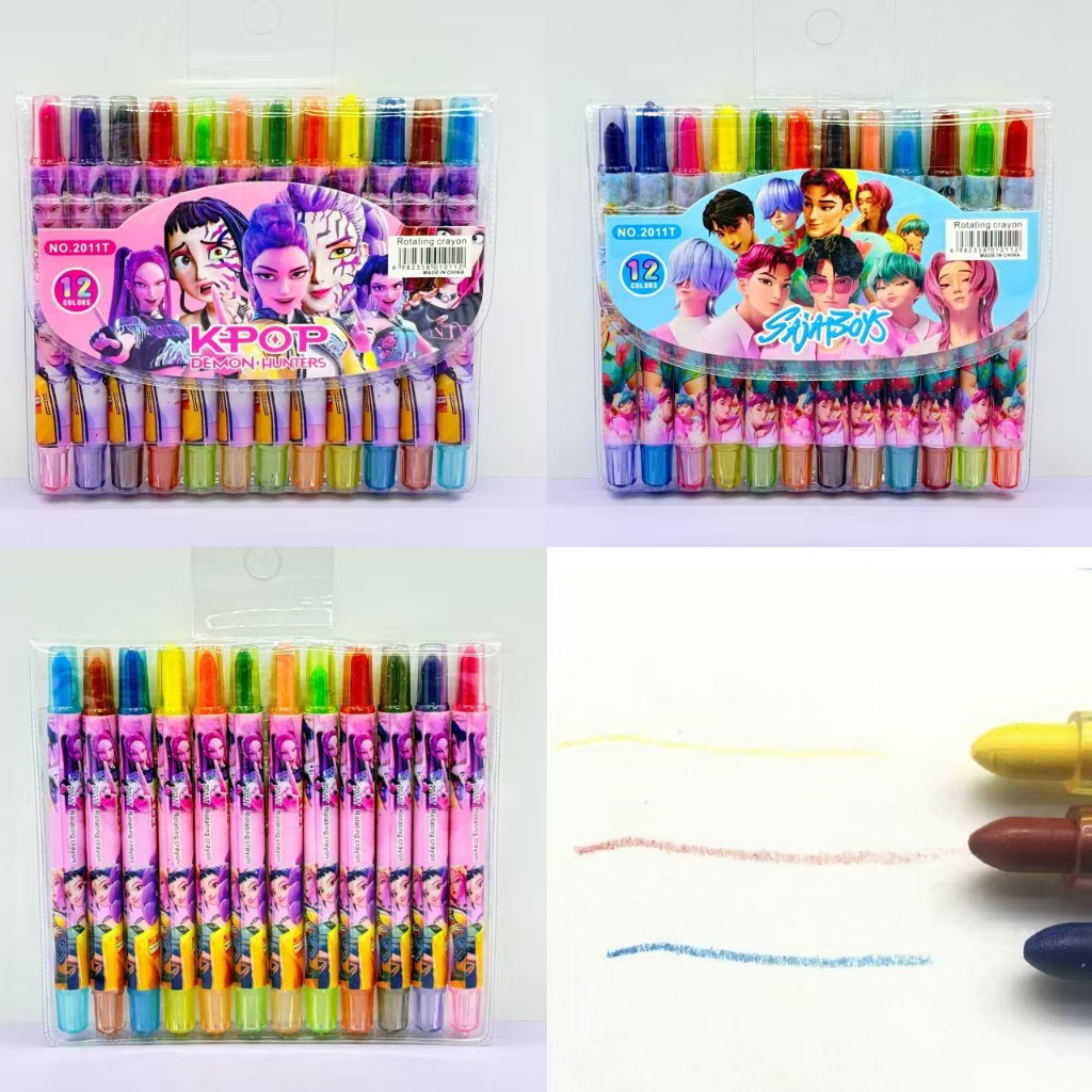 12 Colors/Set KPop Demon Hunters Children Cartoon Rotating Crayon ...