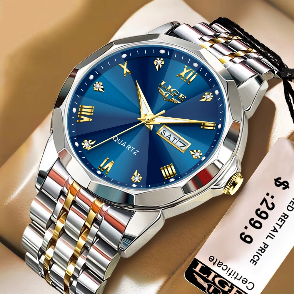 LIGE Business Steel Watch Waterproof Men Couple Classics Design Quartz ...