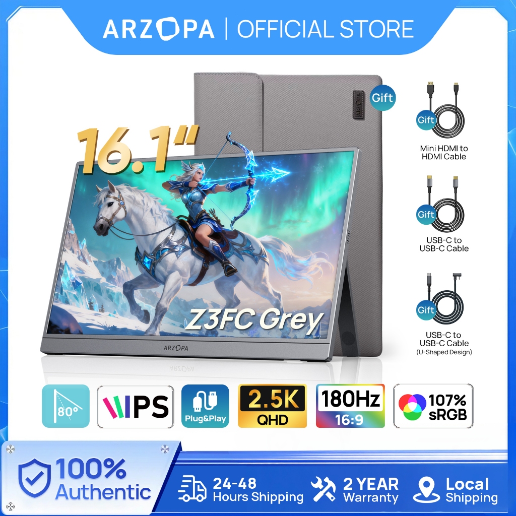 ARZOPA 16.1'' 180Hz Portable Monitor-Z3FC Gray, 107% sRGB 2.5K ...