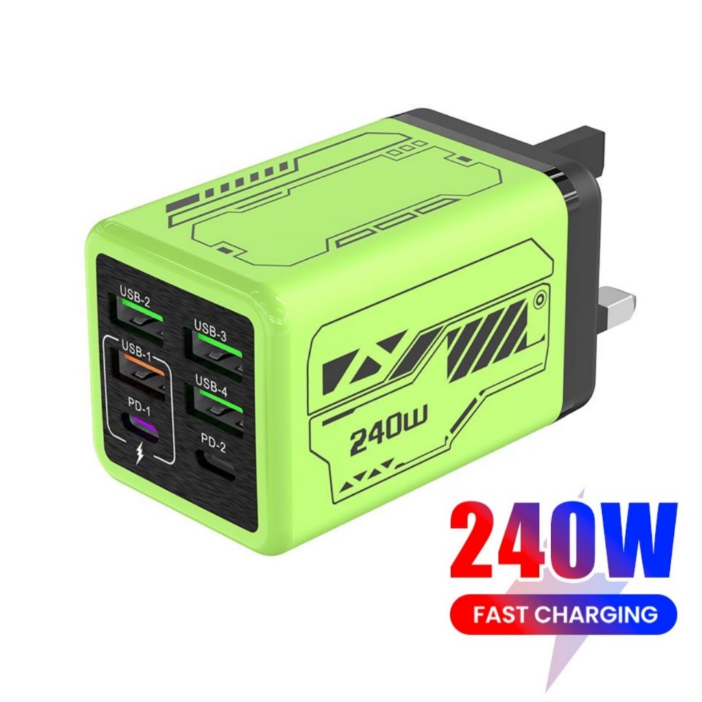 240W Ultra Fast Charger 6 Ports PD Type-C Phone Charger USB-C QC 3.0 ...