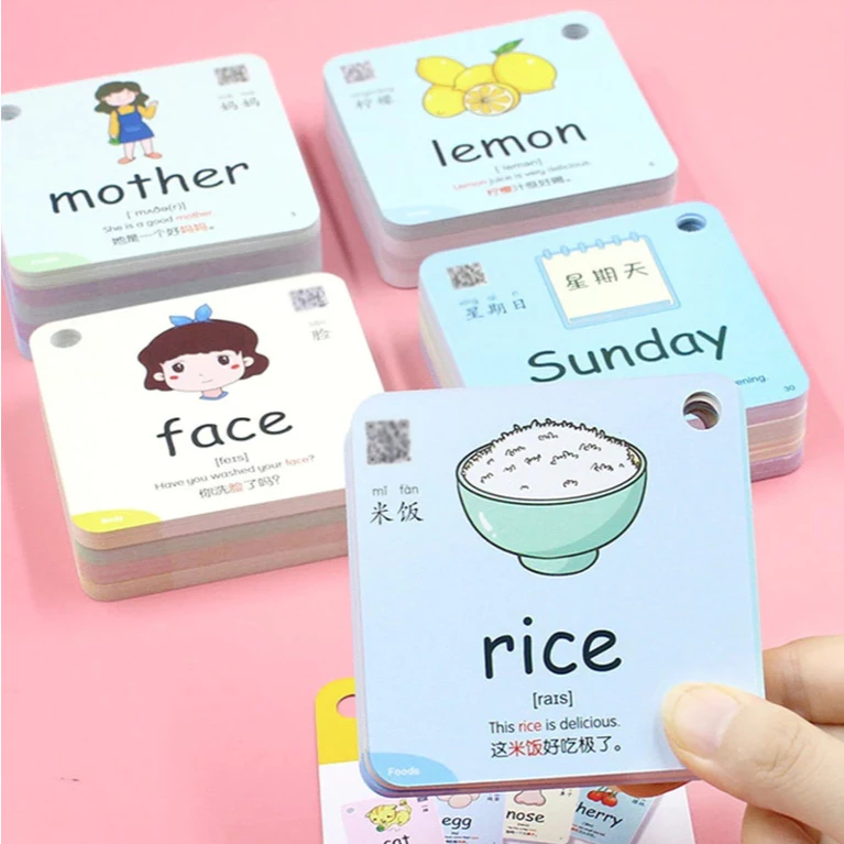 300pcs Chinese English Vocabulary Sight Words Cognition Flash Cards ...