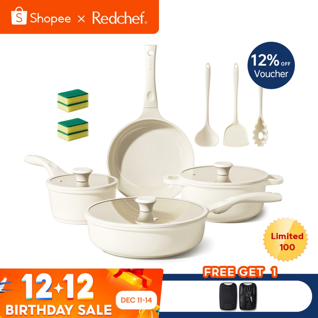 Redchef Star Series Nonstick Ceramic Cookware Set 14Pcs No PFAS& PTFE ...