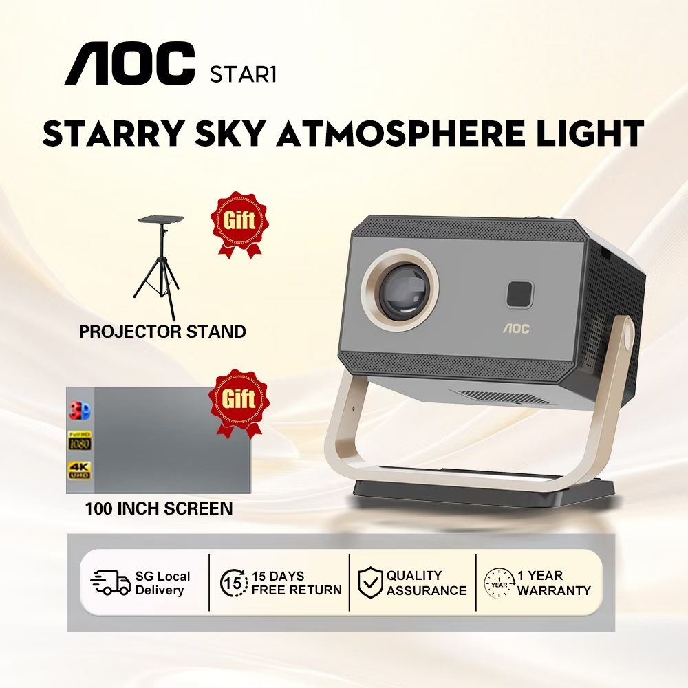 AOC STAR1 Projector 4K/ HD 1080P Fully Automatic Android OS WIFI ...