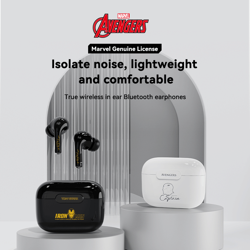 Marvel QS-T38 Bluetooth Earphones and Wireless Earbuds with Iron Man ...
