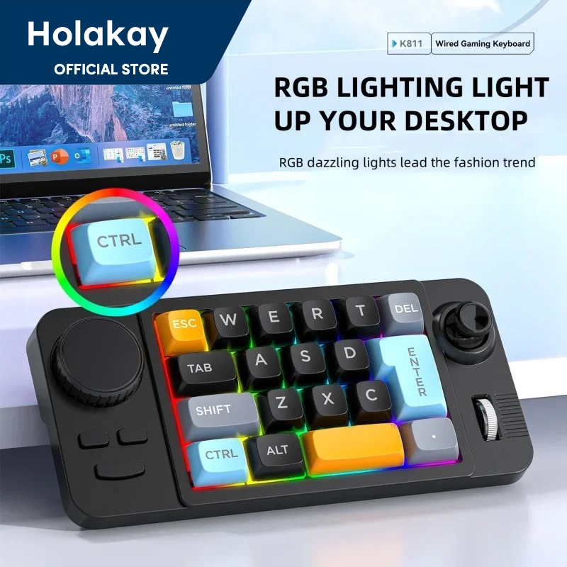 Programmable Wired Mechanical Keyboard with Volume Scroll Wheel,Game ...