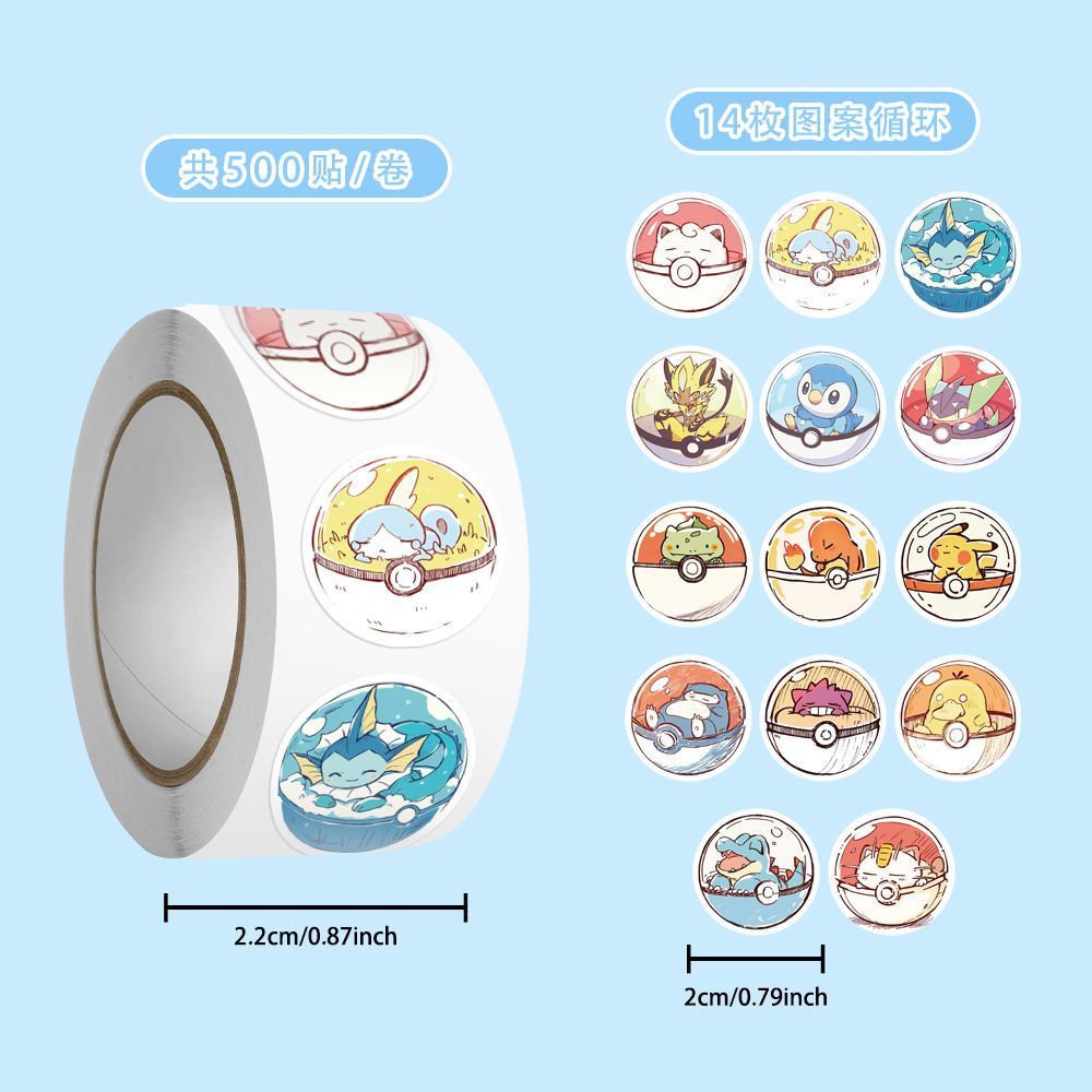500 Stickers Pokémon Poké Ball Roll Stickers Cartoon Cute Pokémon ...