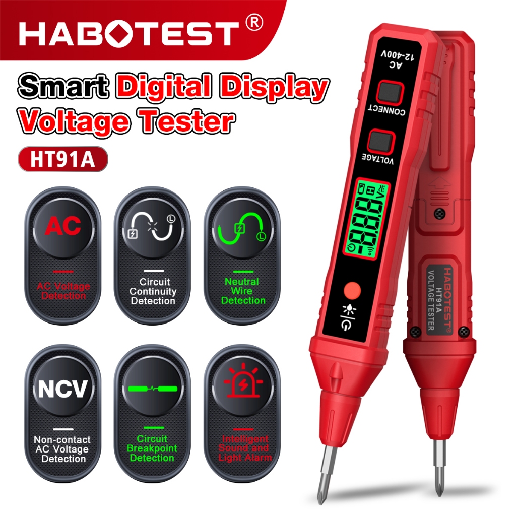HABOTEST HT91A AC Voltage Detector NCV 12~400V Pen Type Voltage Tester ...