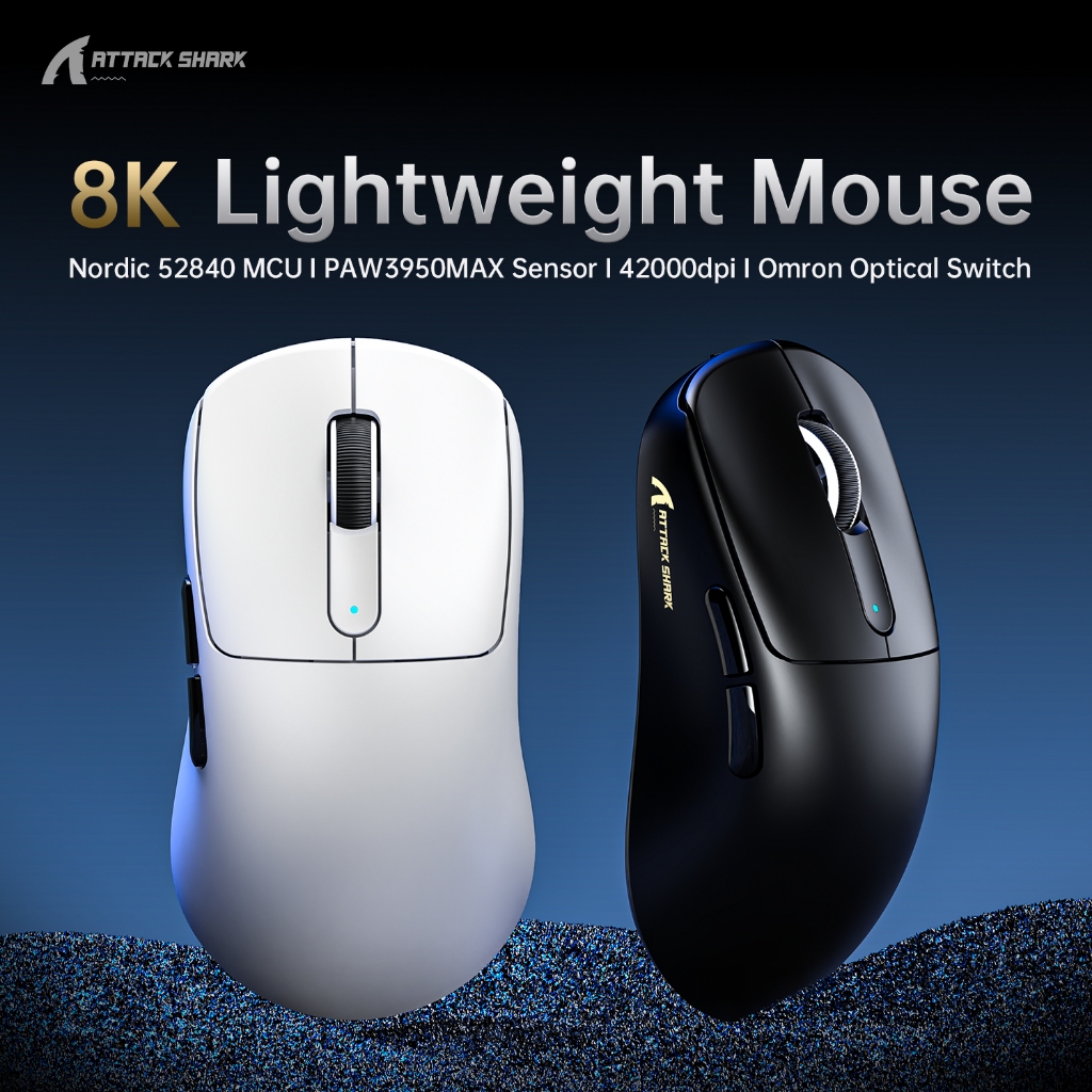 Attack Shark V5 8KHz Gaming Mouse Wireless, 53g Lightweight, PAW3950MAX ...