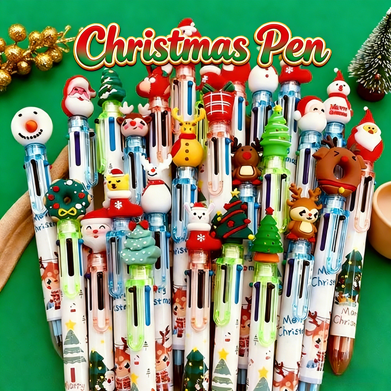 10PCS Creative Cartoon Colors Christmas Ballpoint Pen Cute Santa Claus ...