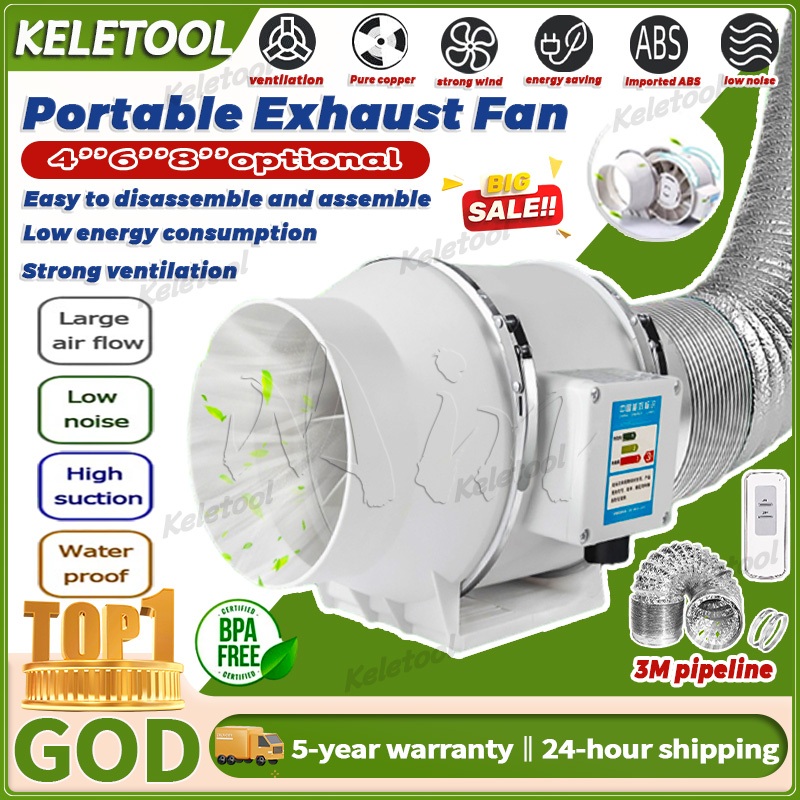 4"/6"/8" Exhaust Fan High Suction Inline Duct Booster Fan with Remote ...