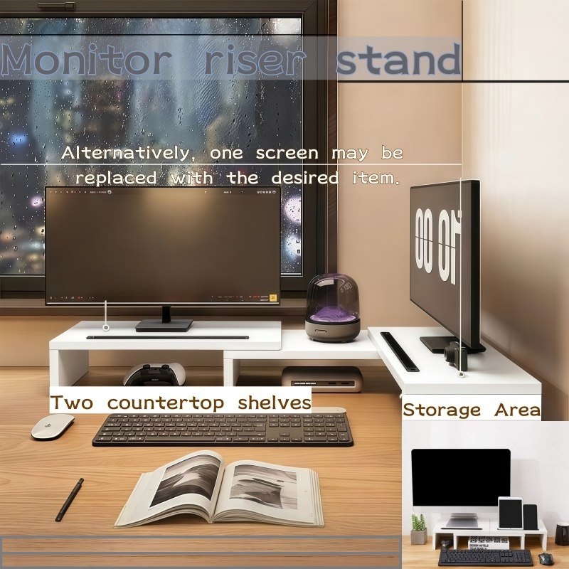 Minimalist Monitor Stand in Warm White with Rotatable, Adjustable, and ...