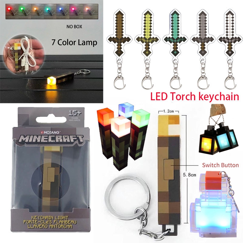 Minecraft Torch Keychain Bottle Pendant LED Keychain Torch Creeper ...