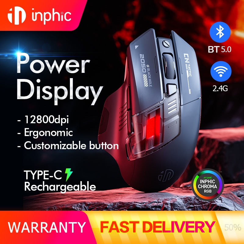 Inphic A9 RGB Wireless Mouse Rechargeable 2.4GHz / Bluetooth5.0 ...