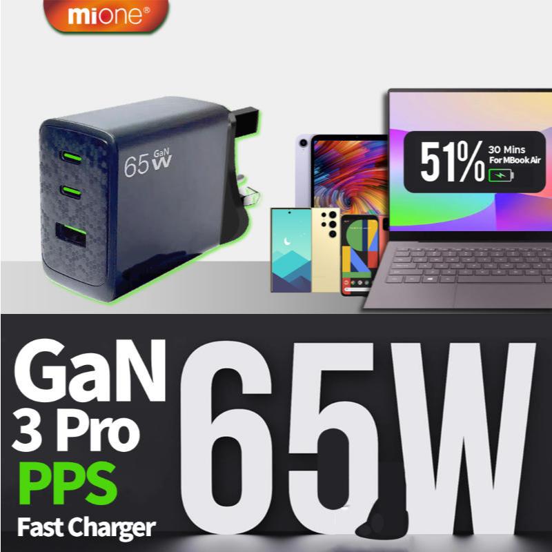 Mione 65W GaN Charger Travel Adapter USB Type C Fast Charger For iPhone ...